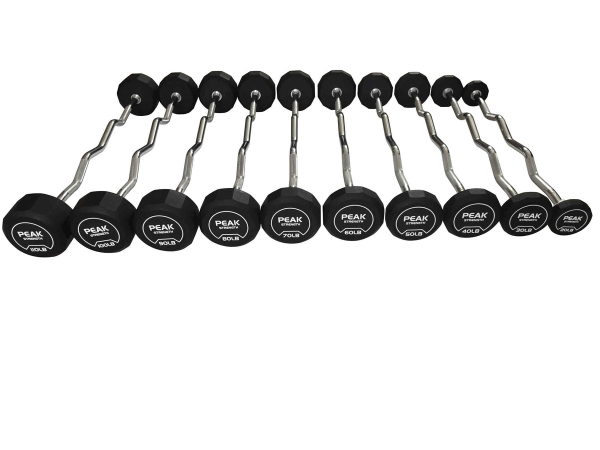 20LB-110LB Hex Rubber EZ Curl Barbells Signature Series ...