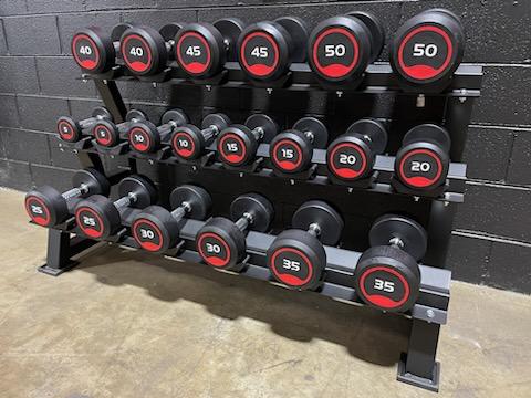 5LB-50LB Pro Style Rubber Dumbbell Set With 3-Tier 10-Pair Dumbbell Ra ...