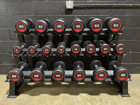 5LB-50LB Pro Style Rubber Dumbbell Set With 3-Tier 10-Pair Dumbbell Ra ...